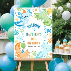 Editable Axolotl Birthday Welcome Sign Boy Under the Sea Party Poster ...
