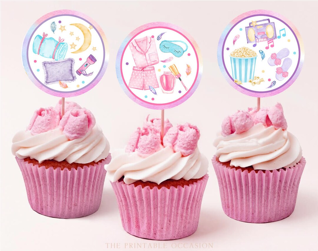 Slumber Party Cupcake Toppers Printable Slumber Partyfavor Tags Girl ...