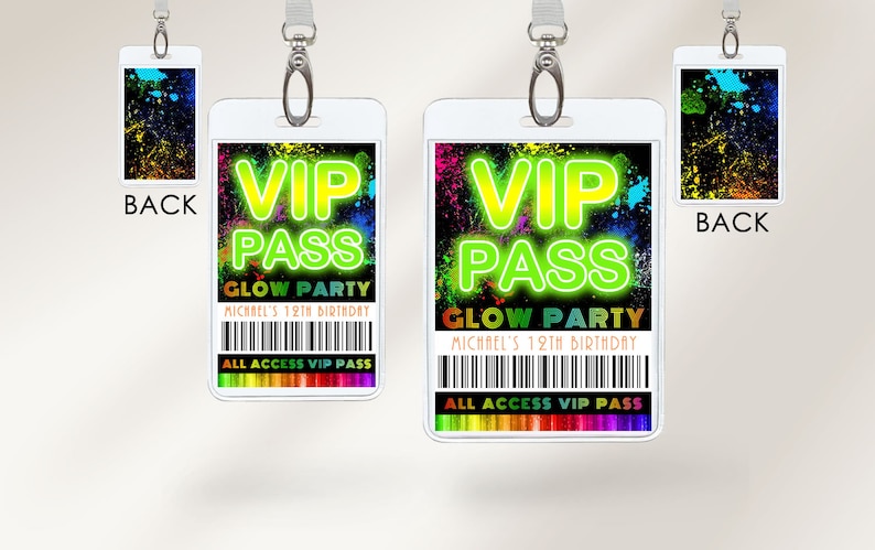 EDITABLE Glow Birthday Party Lanyard VIP Invitation and All - Etsy