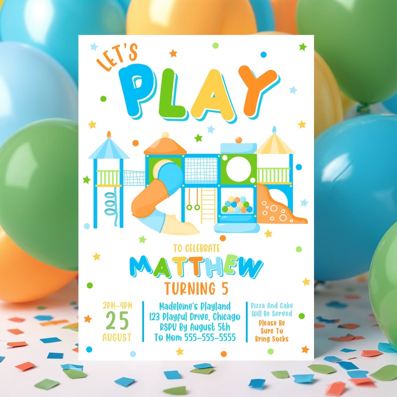 Playground Birthday Party Invitation Editable Boy Let's Play Jungle Gym ...