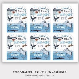 EDITABLE Shark Birthday Favor Tags, Shark Jawsome Time, Watercolor ...