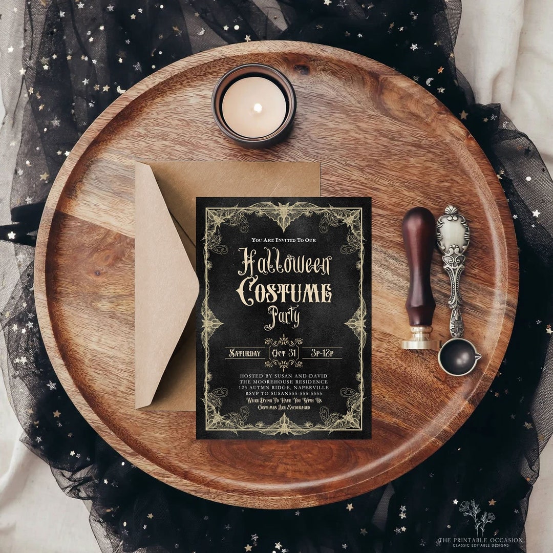 Editable Vintage Halloween Costume Party Invitations Printable ...