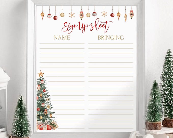 Holiday Potluck Sign up Sheet, Printable Christmas Dinner Food Bringing ...