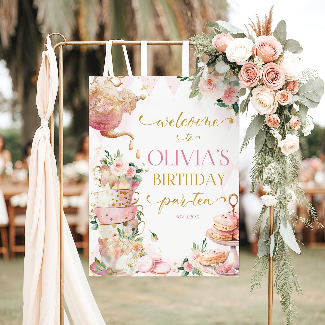 EDITABLE Tea Party Welcome Sign Template Floral Tea Birthday Party ...