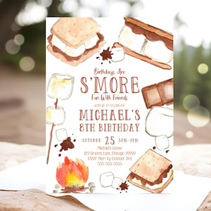EDITABLE Smores Birthday Invitation Canva Template Smores Bonfire ...