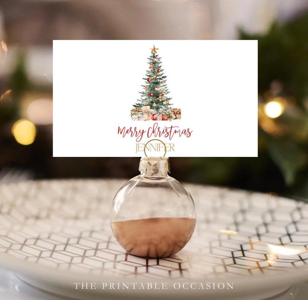 Christmas Dinner Place Card Template Editable Christmas Tree Place Card ...