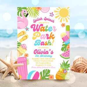 EDITABLE Water Park Birthday Party Invitation Tropical Splish Splash ...
