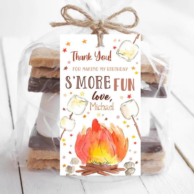 Smores Birthday Thank You Tags Templates Smores Favor Tags Smore Fun ...