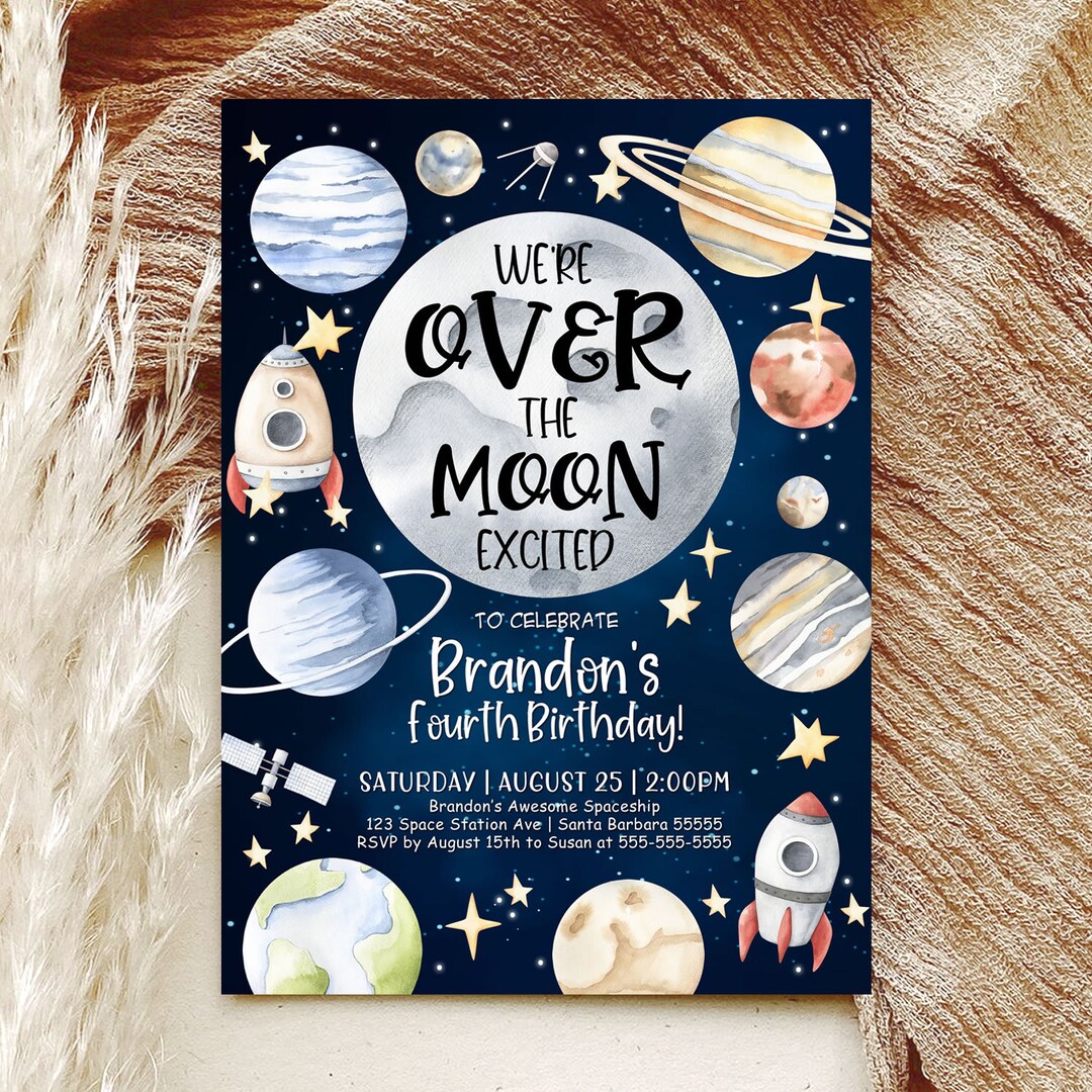 Outer Space First Birthday Invitation Template Editable Over the Moon ...