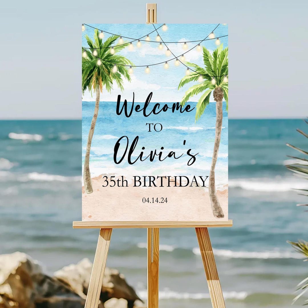 Beach Party Welcome Sign Template Lets Celebrate Beach Welcome Sign ...