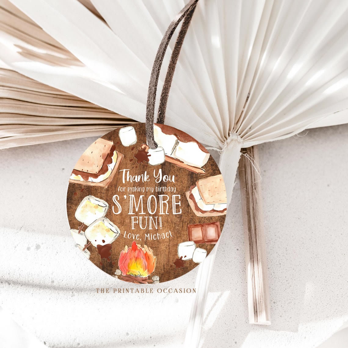 Round Smores Birthday Thank You Tags Template Rustic Smore - Etsy