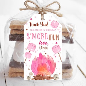 EDITABLE Girls Smores Birthday Thank You Tags Favor Tags Smore Fun ...