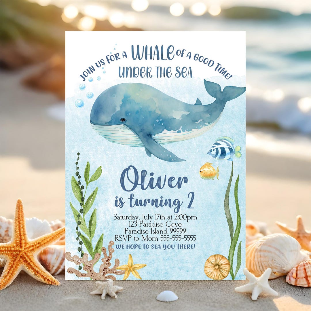 Editable Whale Birthday Invitation Ocean Birthday Invite Whale ...