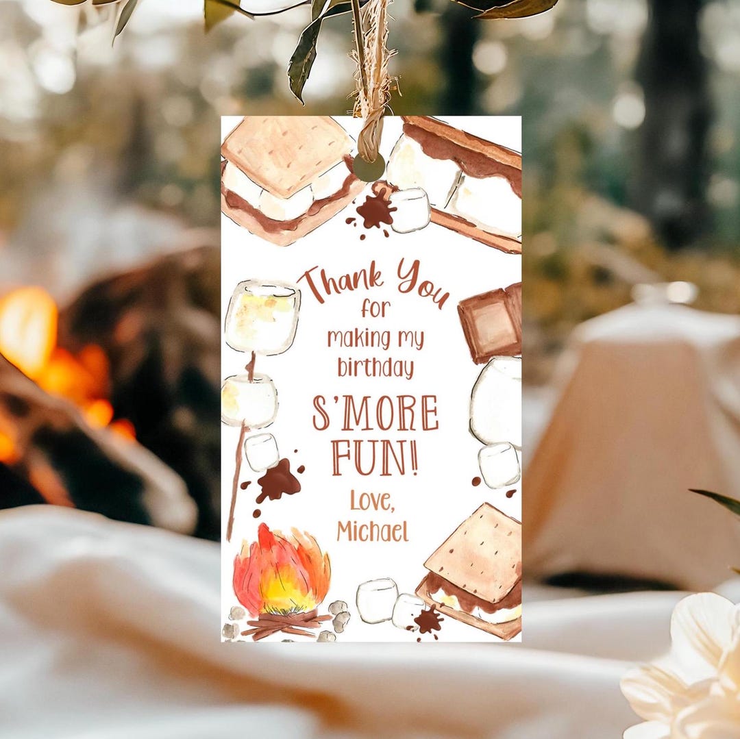 Smores Thank You Tags Template Editable Kids Birthday Smore Favor Tags ...