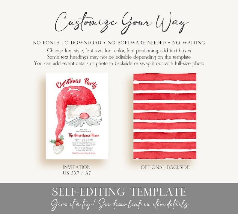 Christmas Party Invitation Template Editable Santa Hat - Etsy