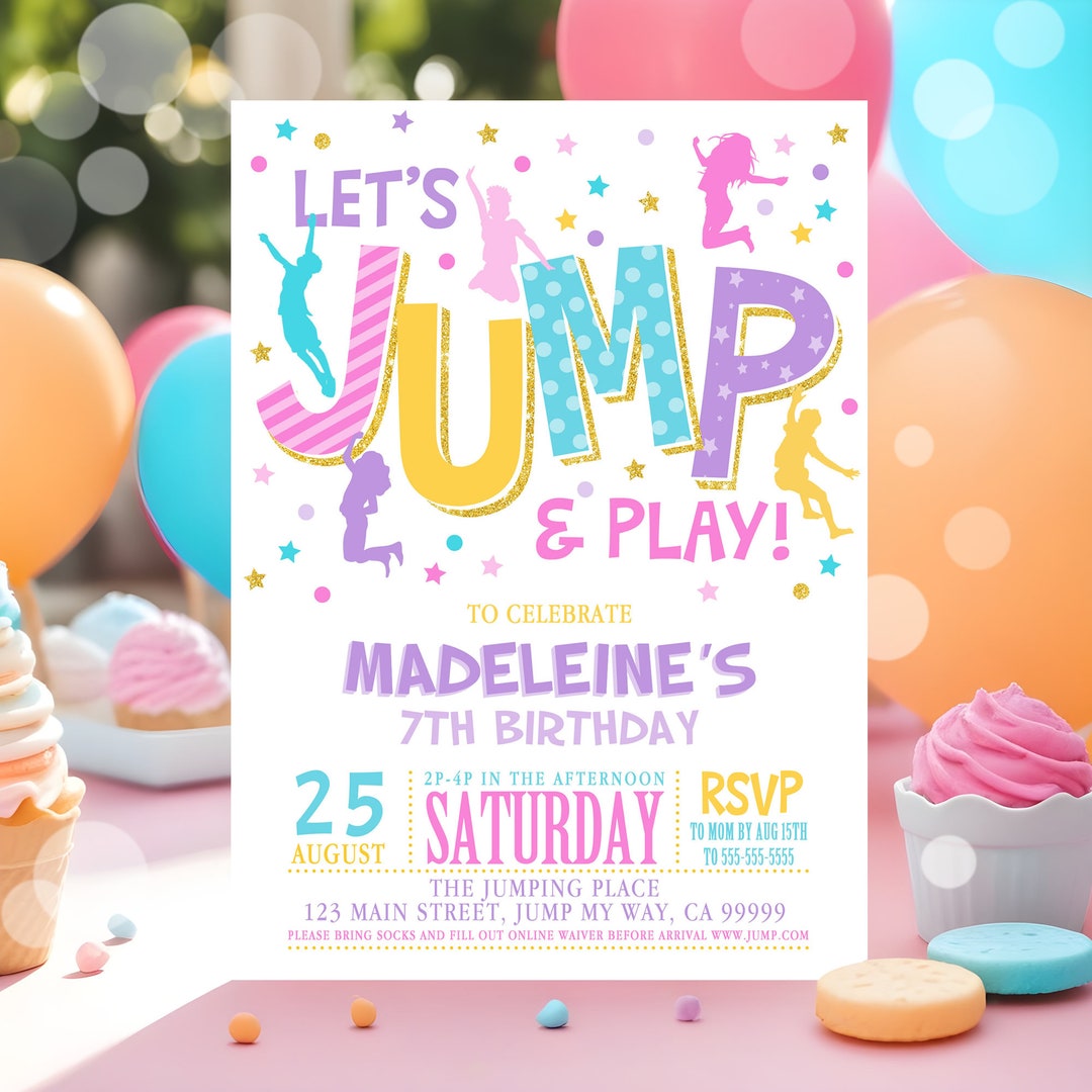 Jump Invitation Template Editable Jump Birthday Invite Trampoline Party Bounce House Jump Party ...