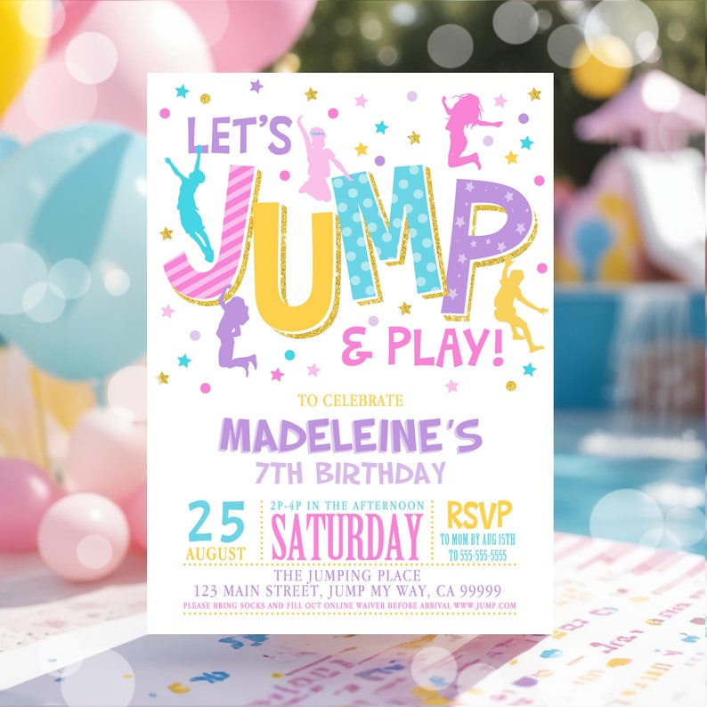 Jump Invitation Template Editable Jump Birthday Invite Trampoline Party ...