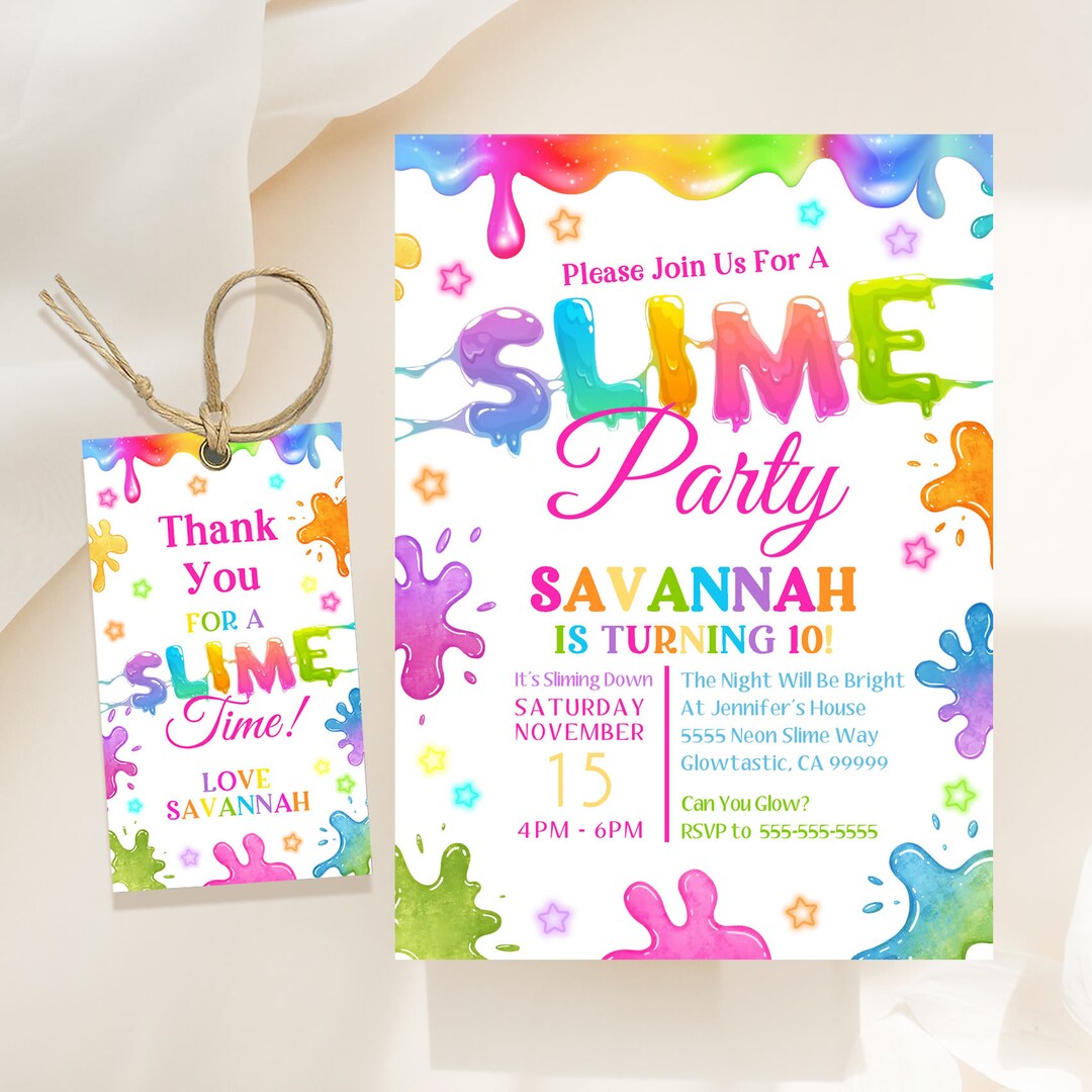 Editable Slime Invitation Glow Slime Party Invitation Template Slime ...