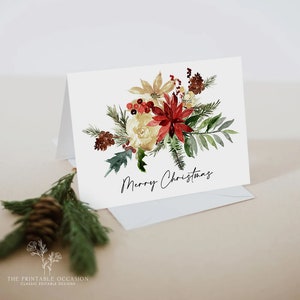 EDITABLE Folded Poinsettia Christmas Card Poinsettia Greeting Card ...
