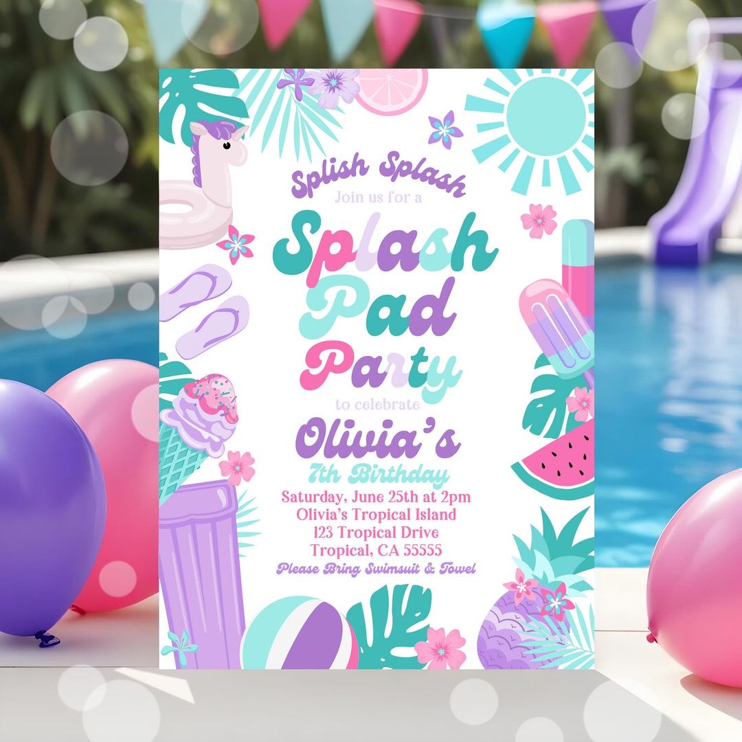 EDITABLE Splash Pad Birthday Party Invitation Tropical Splish Splash ...