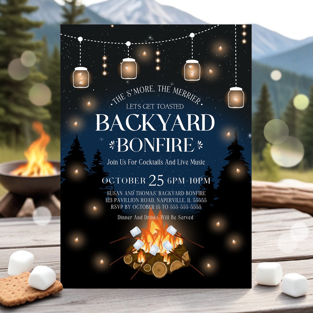 Bonfire Party Invitation Lightening Bugs Lanterns, Bonfire Birthday ...