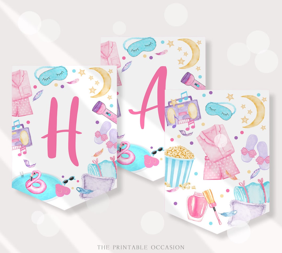 Happy Birthday Banner Sleepover Swim Party Birthday Party Slumber Pool ...