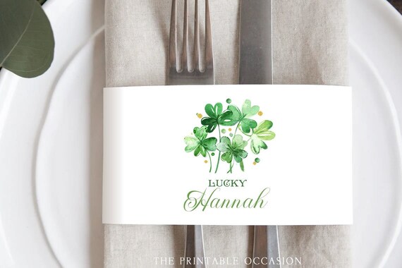 Editable St. Patrick's Day Napkin Place Card Wrapper Template, St ...