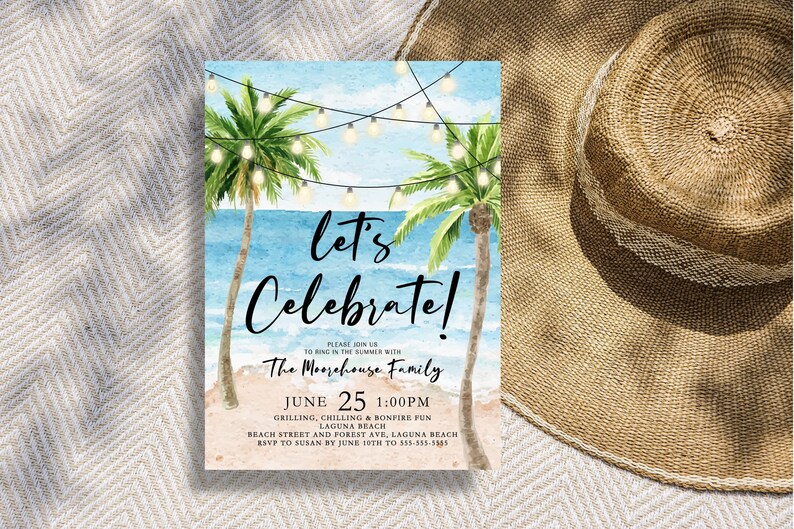 Beach Party Invitation Template Lets Celebrate Beach Invite - Etsy