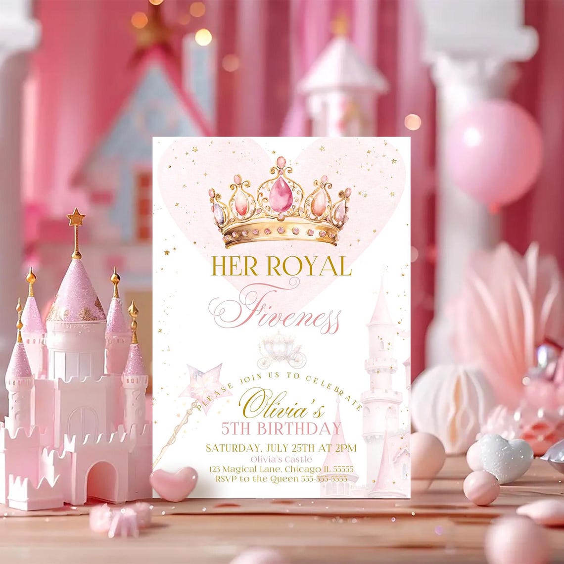 Her Royal Fiveness Princess Birthday Invite Editable Princess 5th ...