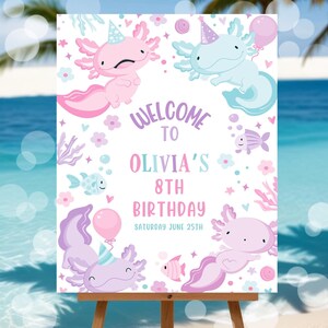 Axolotl Birthday Party Welcome Poster Axolotl Welcome Sign Template ...