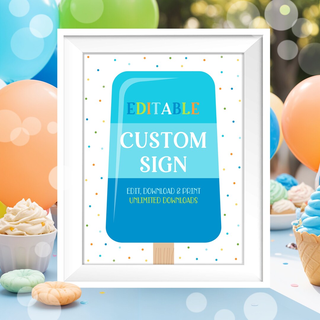 Editable Custom Popsicle Party Sign Printable Custom Popsicle Birthday ...