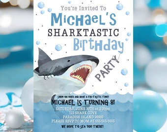 Shark Birthday Invitation Template Shark Photo Invitations Shark ...