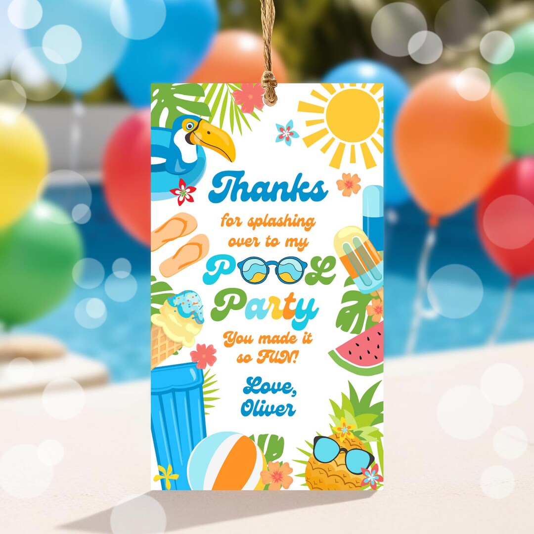 Editable Boy Pool Party Favor Tags Tropical Splish Splash Boy's Pool ...