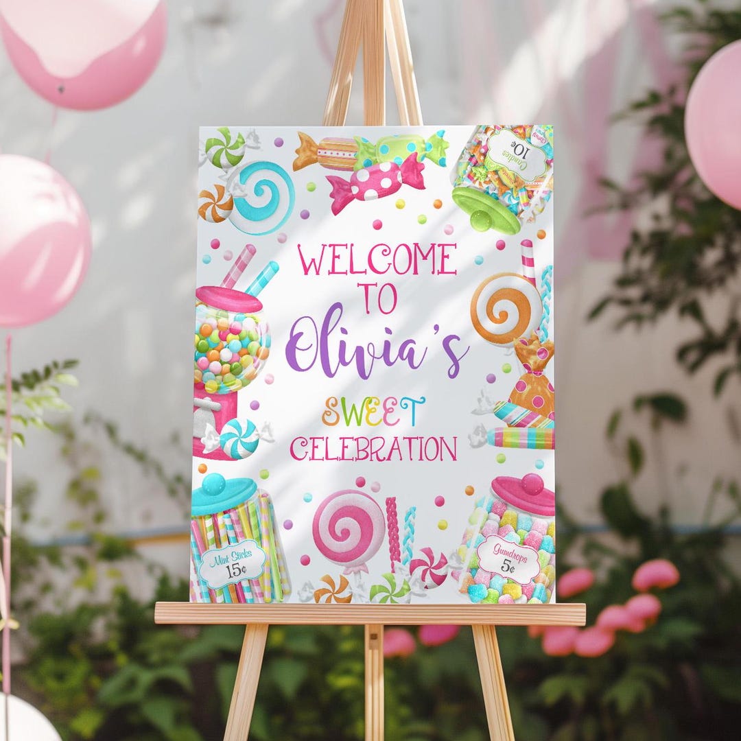 Sweet Shoppe Birthday Welcome Sign Editable Sweet Candy Party Welcome ...