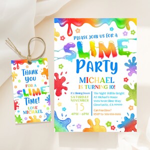 Editable Slime Invitation Glow Slime Party Invitation Template Slime ...