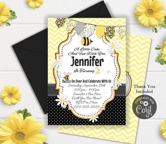 EDITABLE Bee Invitation Bee Birthday Party Invitations 1st | Etsy