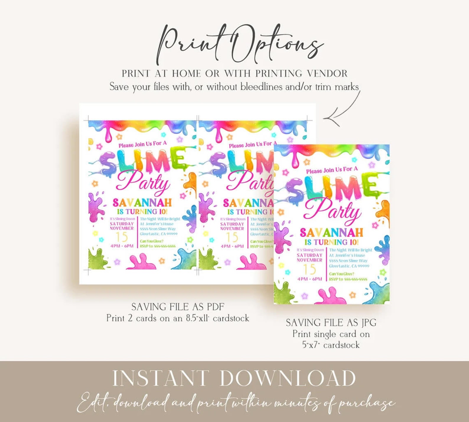Editable Slime Invitation Glow Slime Party Invitation Template Slime ...