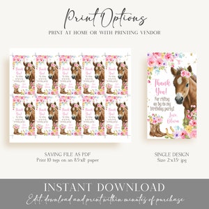 Editable Cowgirl Favor Tags Horse Birthday Party Favor Tags Thank You ...