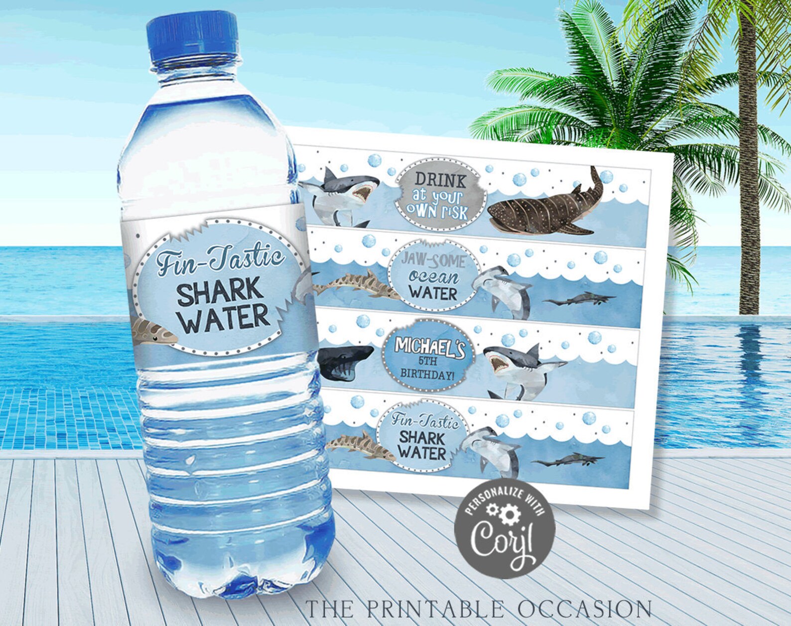 EDITABLE Shark Water Bottle Wrappers Shark Water Bottle Labels Shark ...