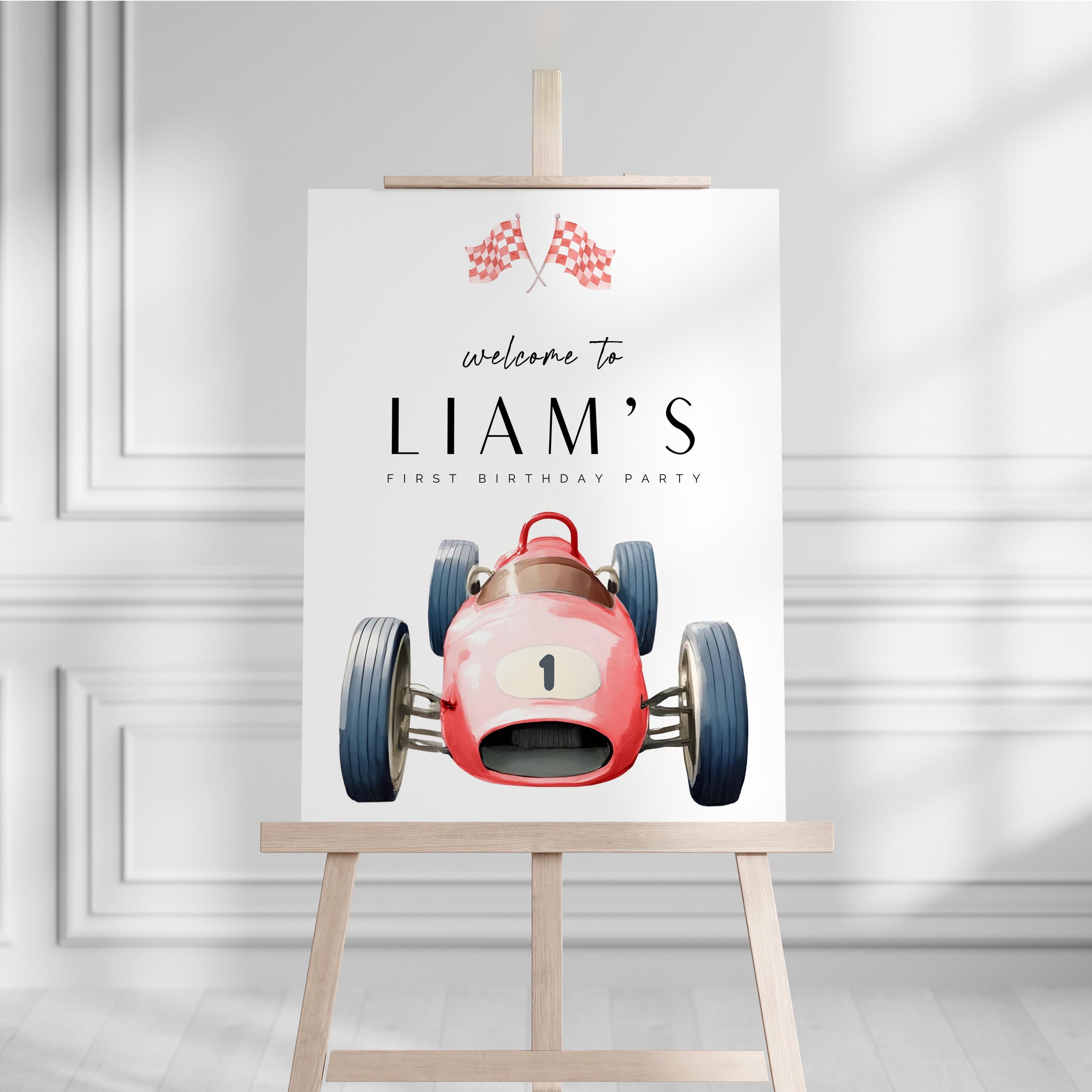 Red Race Car Welcome Sign Boys Birthday Party Poster Editable Race ...