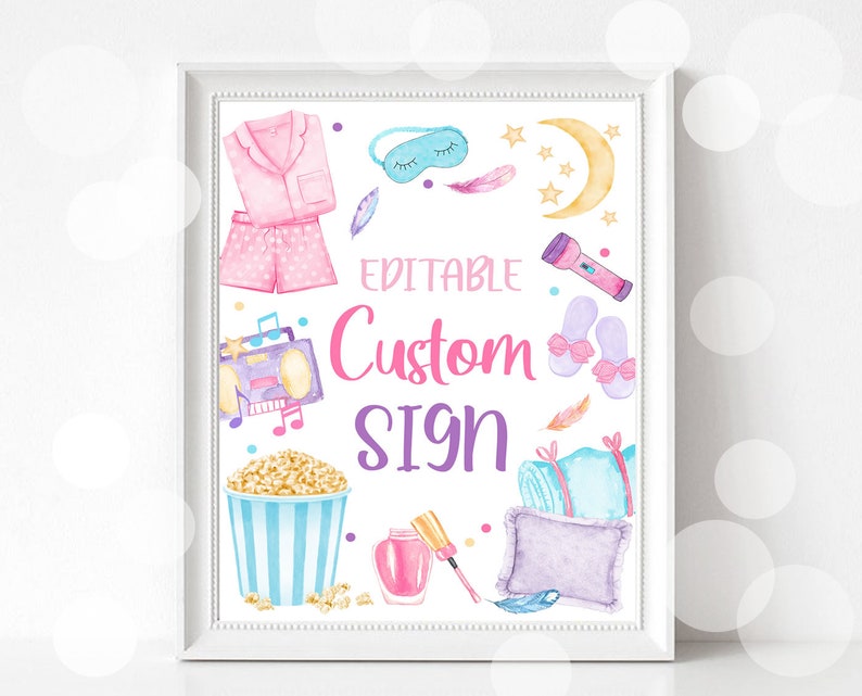 Editable Custom Sign Sleepover Birthday Slumber Party Decor - Etsy