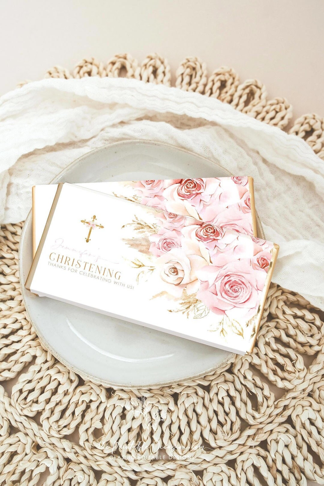 Boho Christening Chocolate Bar Wrapper Template, Printable Candy Bar ...