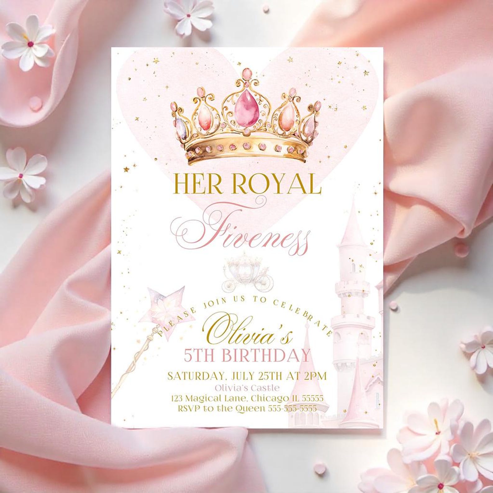 Her Royal Fiveness Princess Birthday Invite Editable Princess 5th ...