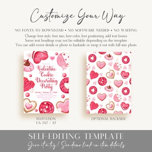 EDITABLE Valentines Cookie Decorating Party Invitation, Valentine's Day ...