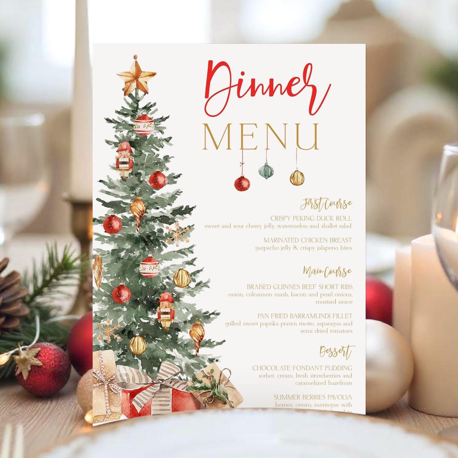 Christmas Tree Menu Card Template Editable Christmas Holiday Menu Card ...