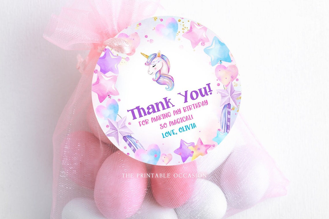 Editable Unicorn Favor Tags Magical Birthday Thank You Tags - Etsy