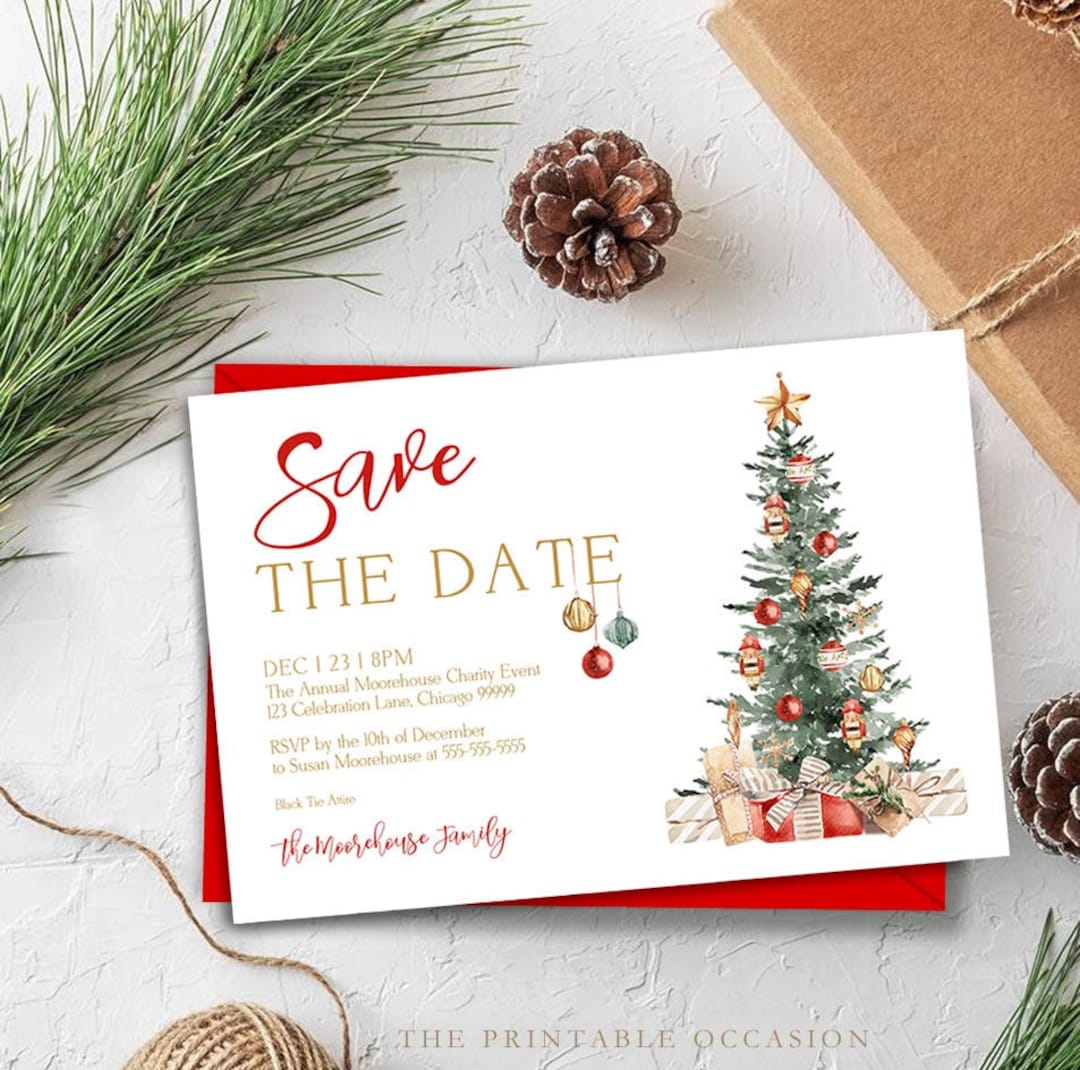 Editable Save the Date Card Template Christmas Party Save the Date Card ...
