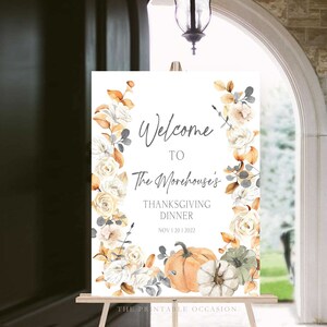 Editable Thanksgiving Welcome Sign Printable Floral Pumpkin ...