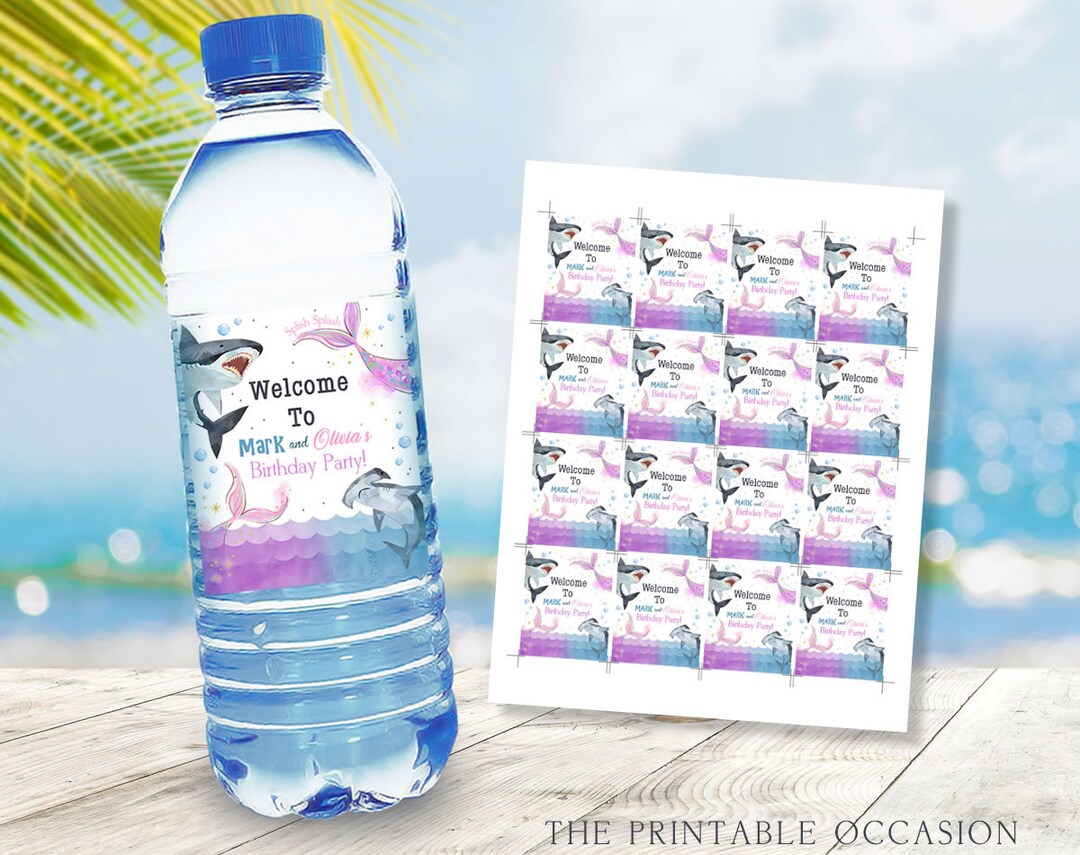 EDITABLE Sharks and Mermaids Water Bottle Stickers Shark Mermaids Water ...