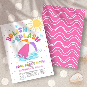 Editable Splish Splash Birthday Invitation Pool Party Girl Summer ...